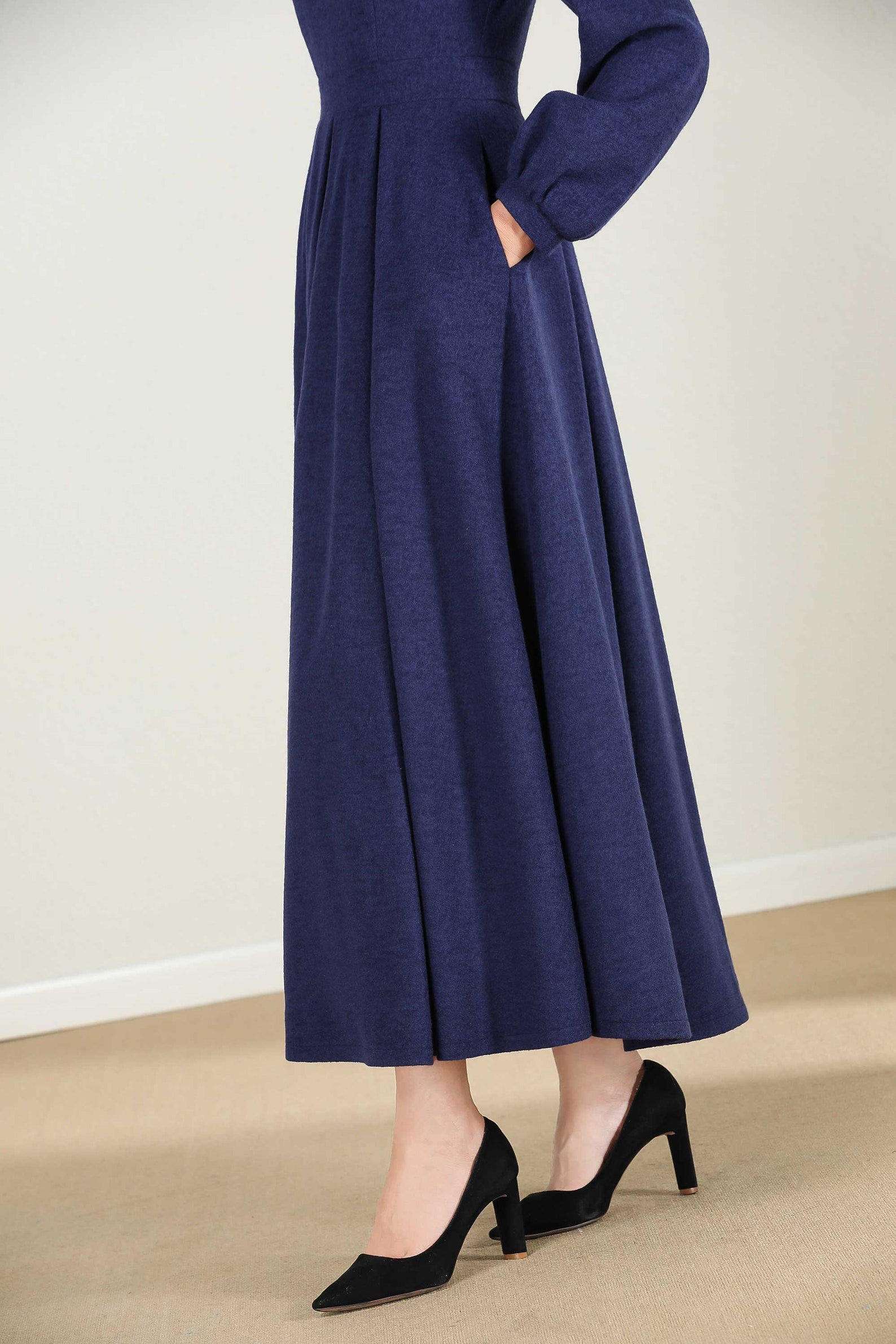 Long Wool Maxi Dress Long Sleeve Wool Dress Blue Wool Dress - Etsy
