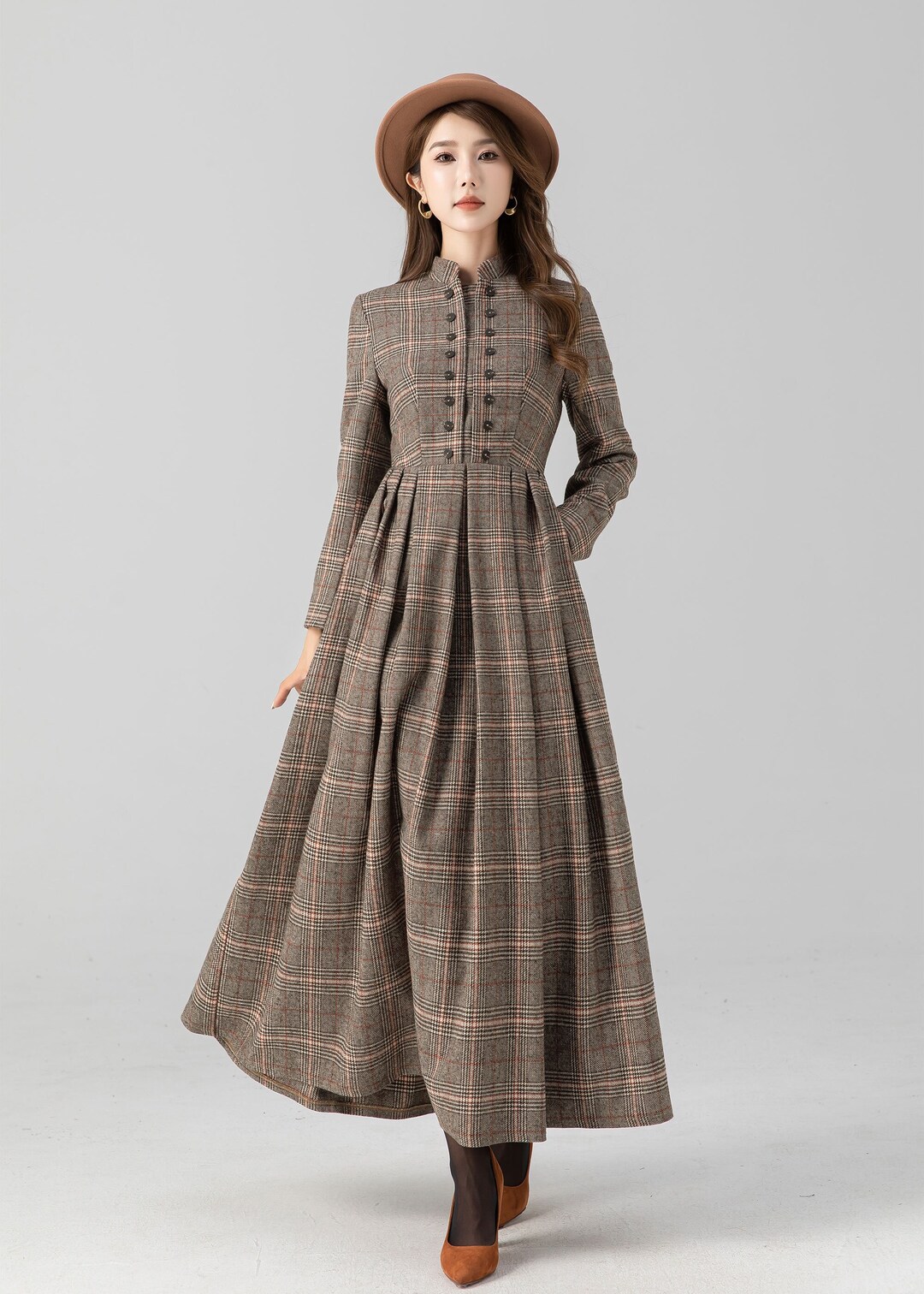 Plaid Wool Dress, Long Wool Dress, Maxi Swing Wool Dress, Autumn Winter ...