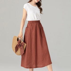Weekend Getaways, Rust Red Linen Skirt, Linen Midi Skirt, A Line Skirt ...