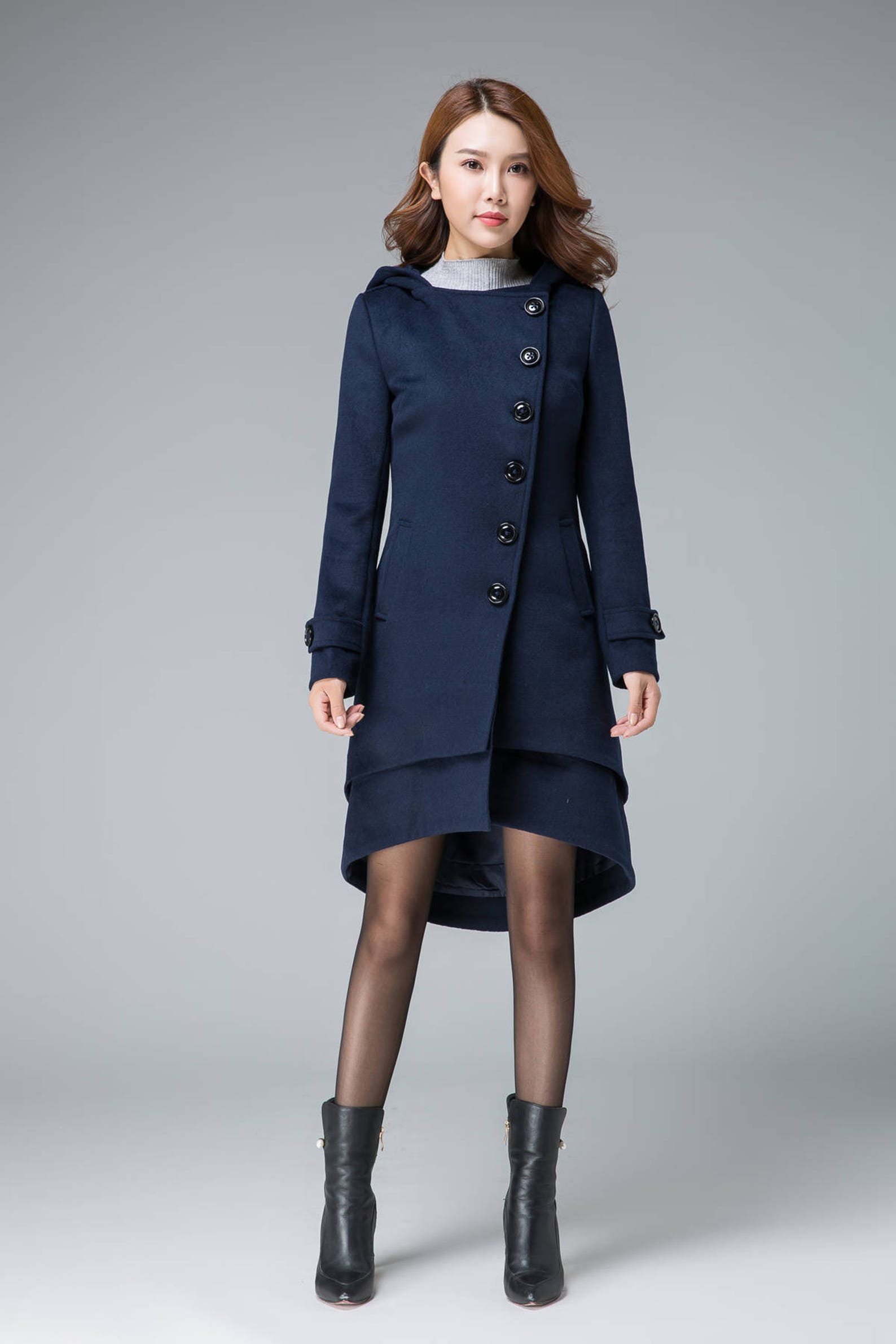 Asymmetrical Coat, Hooded Coat, Wool Coat, Winter Coat Women ...