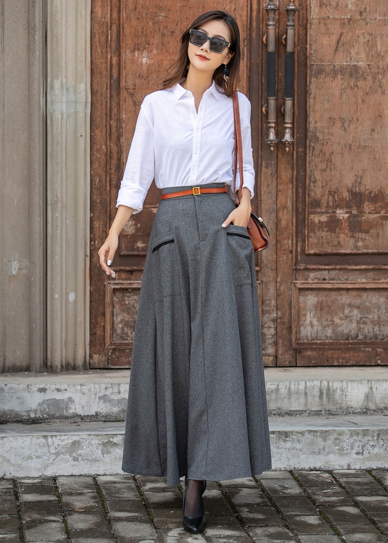 Long Wool Skirt A Line Wool Maxi Skirt Wool Skirt Women Etsy