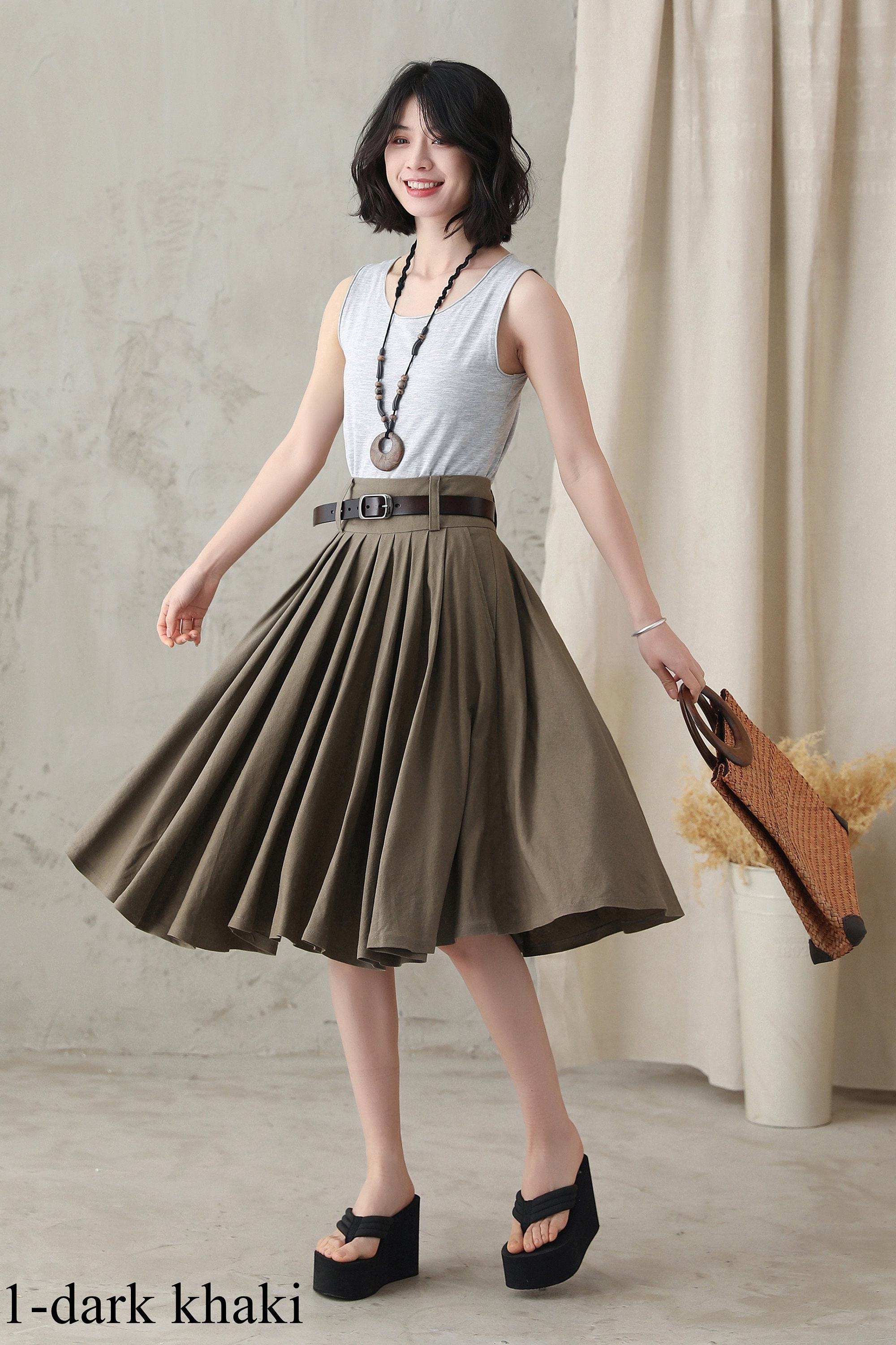 Linen Full Circle Skirt With Pockets Pleated High Waist Skirt - Etsy