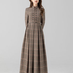 Plaid Wool Dress, Long Wool Dress, Maxi Swing Wool Dress, Autumn Winter ...