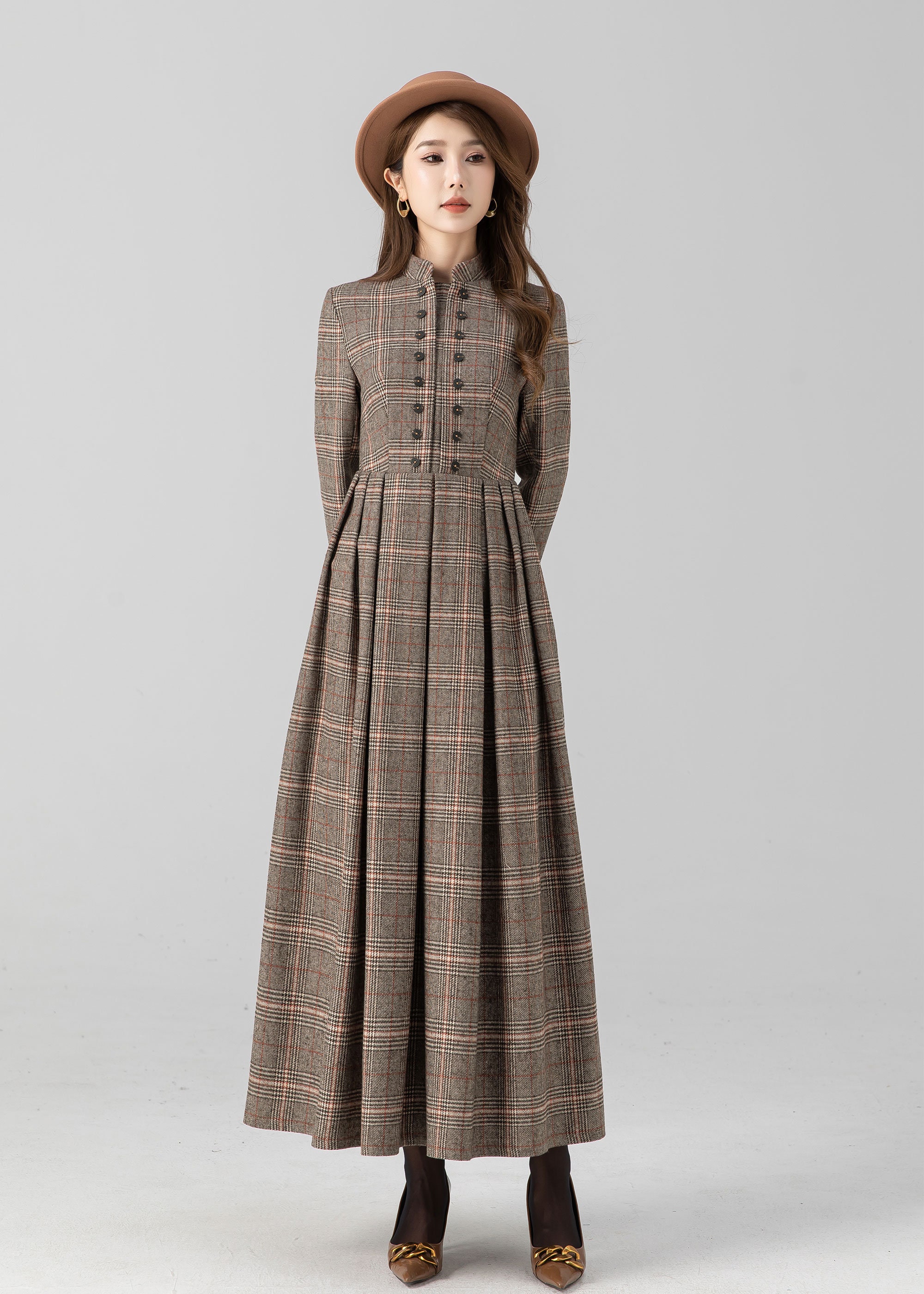Plaid Wool Dress, Long Wool Dress, Maxi Swing Wool Dress, Autumn Winter ...