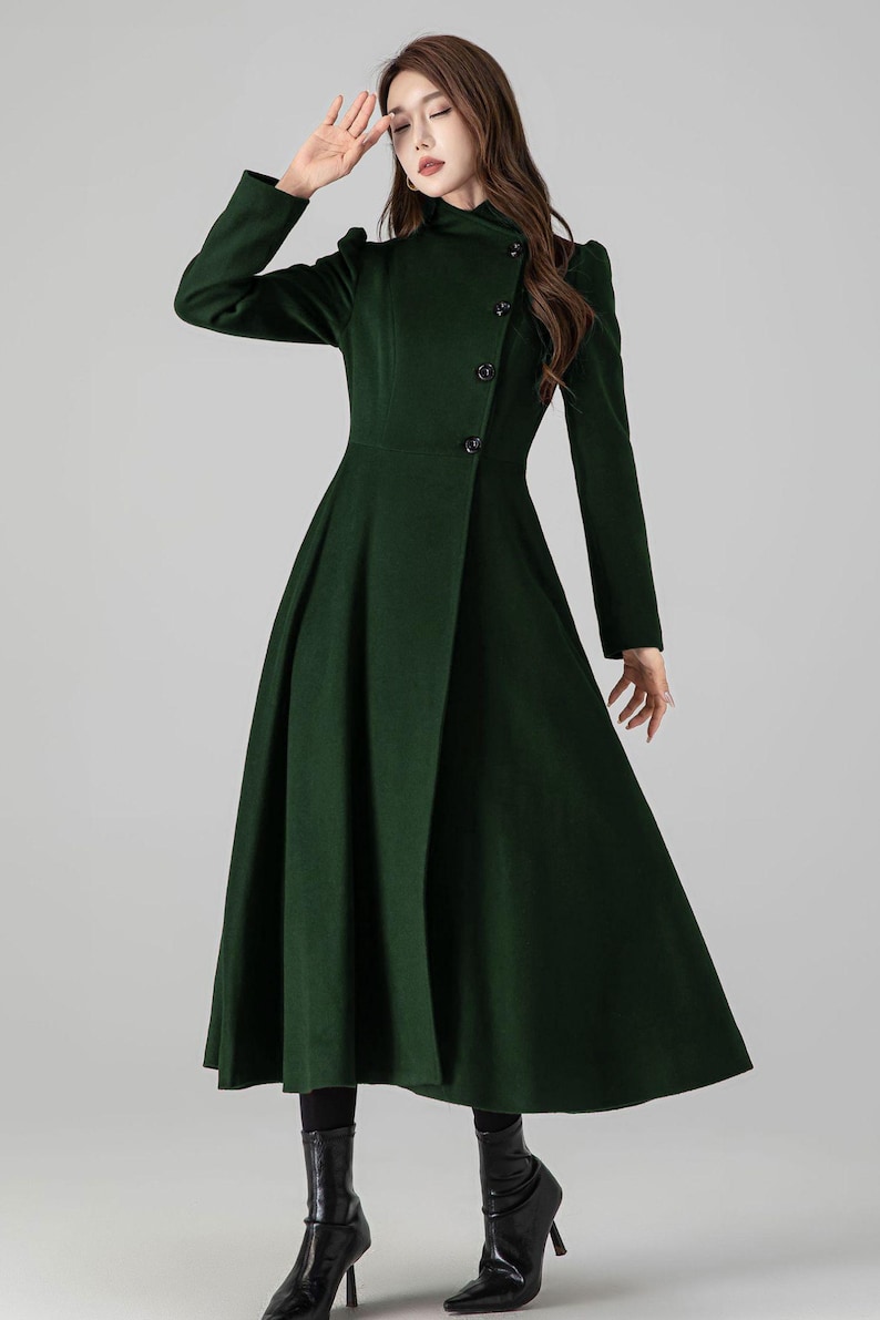 Elegant Dark Green Wool Princess Coat: Vintage Inspired Winter Overcoat ...