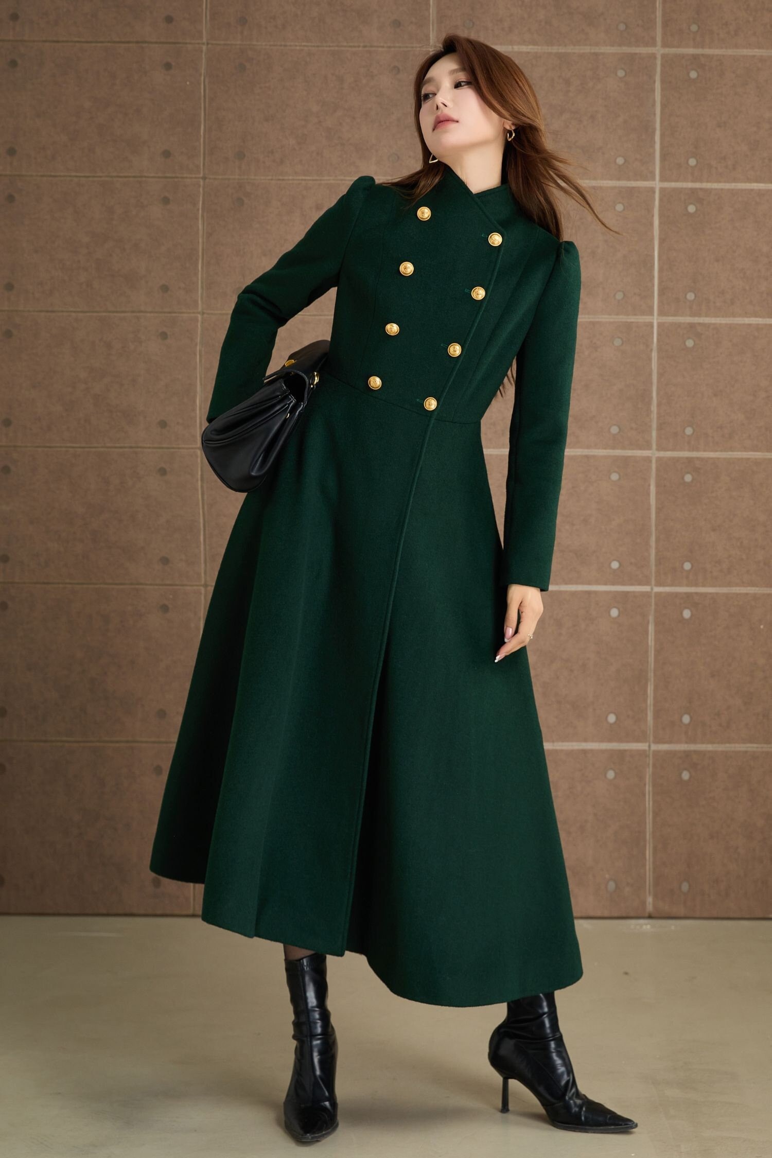 Green Wool Coat, Military Coat, Womens Coat, Long Wool Coat, A Line ...