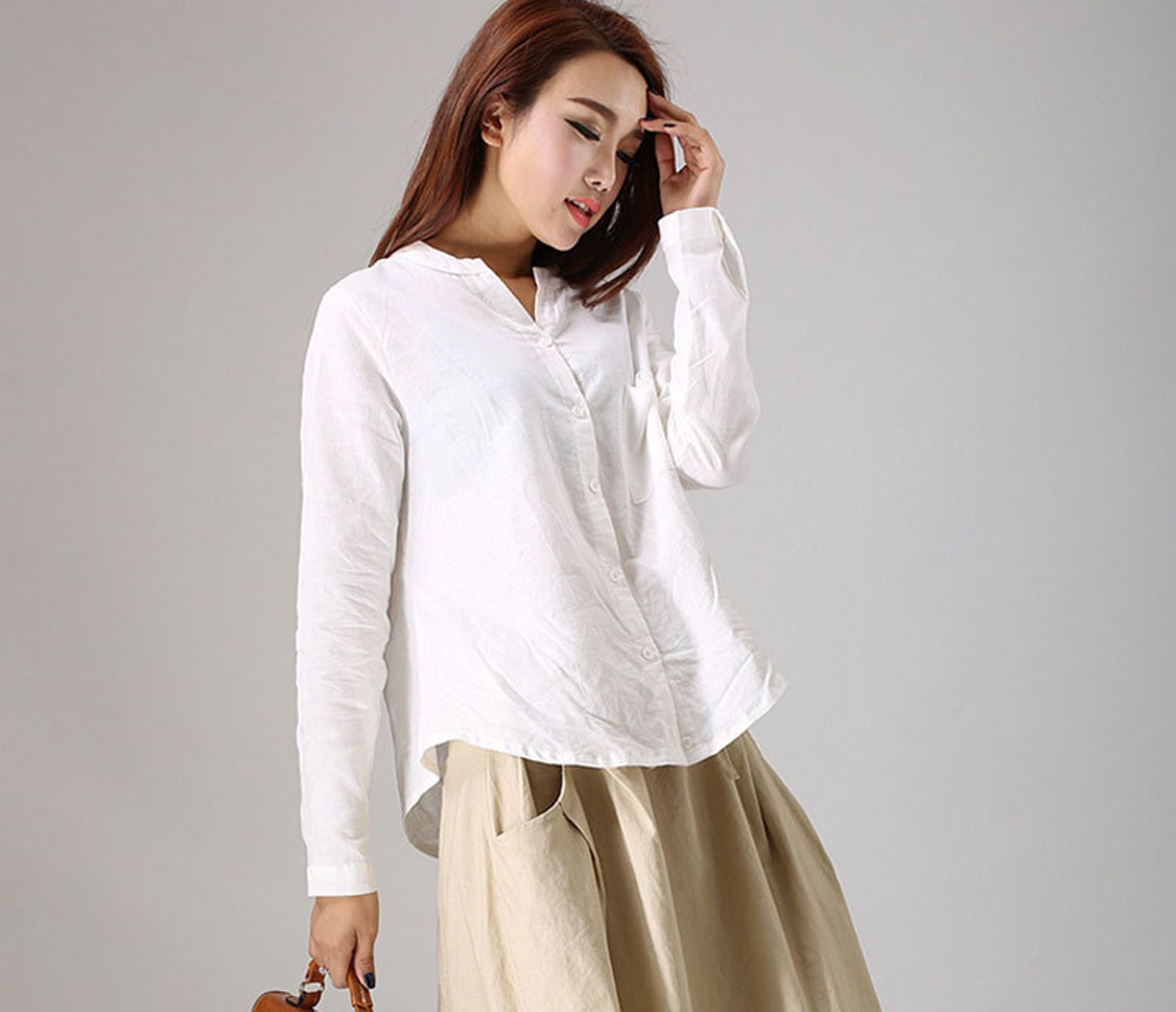 Long Sleeve White Linen Shirt, Linen Shirt Women, Causal Linen Blouse ...