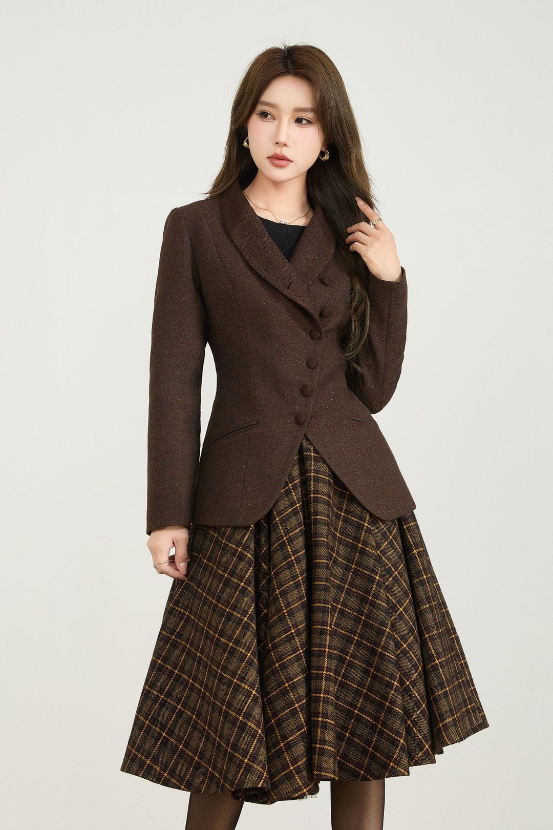 Wool Coat, Brown Short Jacket, Formal Coat Women, Winter Warm Peacoat ...