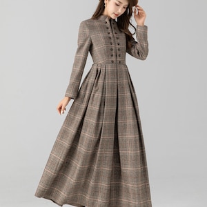 Plaid Wool Dress, Long Wool Dress, Maxi Swing Wool Dress, Autumn Winter ...
