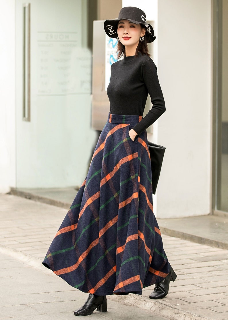 Vintage 1950s Blue Plaid Wool Maxi Skirt Long Winter Wool Etsy