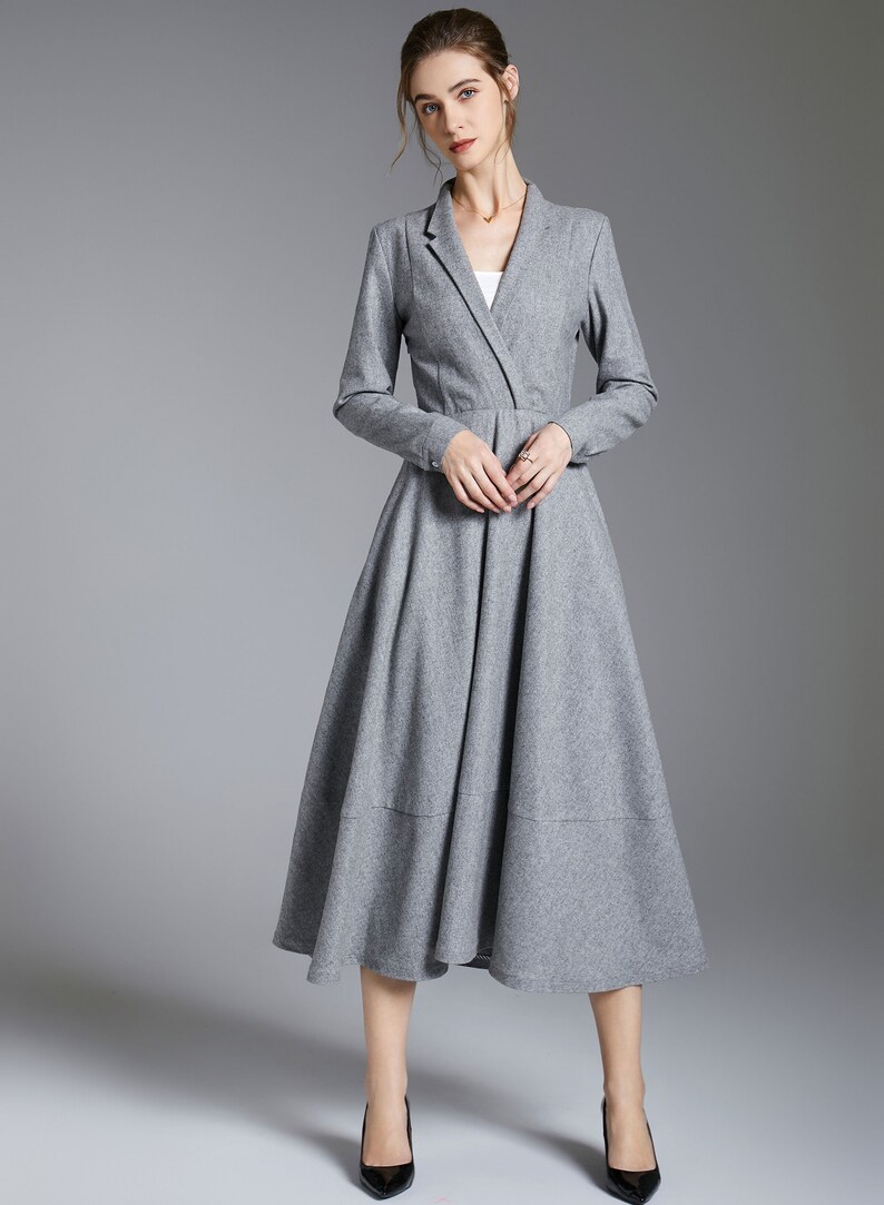 Gray Wool Dress Wool Midi Dress Long Sleeve Wool Dress Etsy