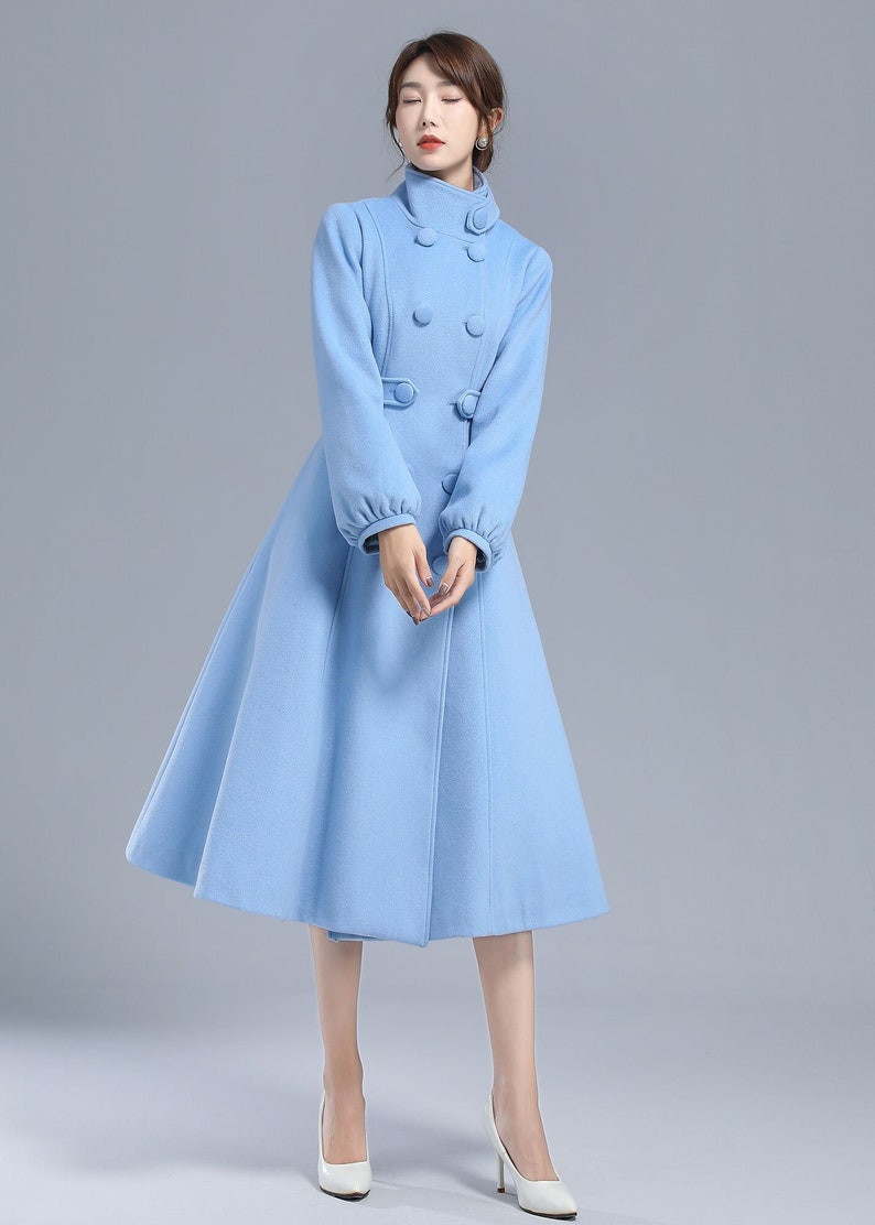 Double Breasted Wool Coat Light Blue Wool Coat Warm Winter - Etsy