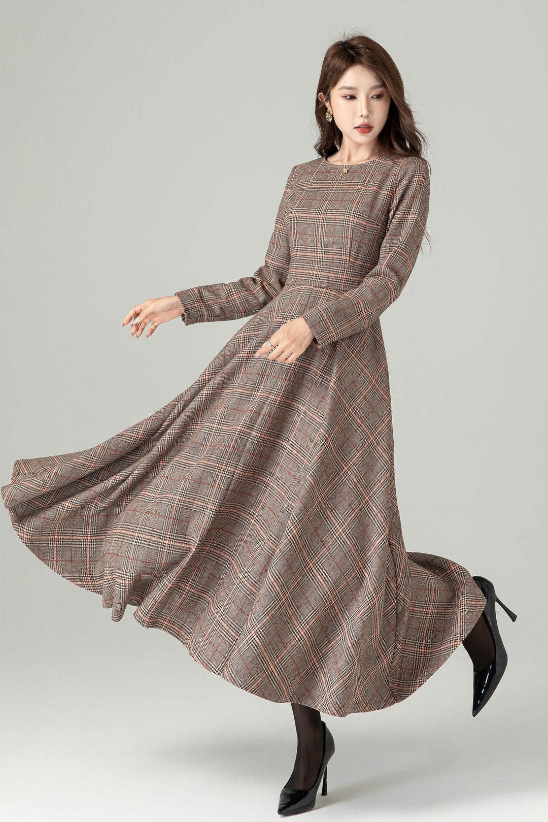 Plaid Wool Dress Wool Maxi Dress Swing Wool Dress Long - Etsy UK