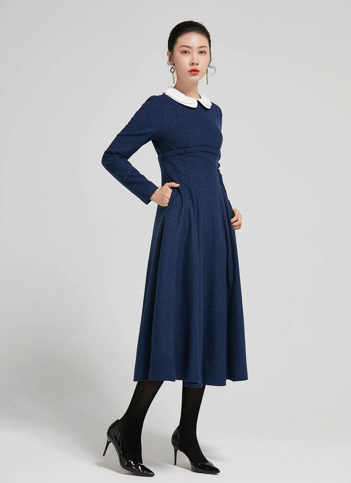 Wool Dress, Prom Dress Long Blue, Womens Dresses Casual, High Waisted ...