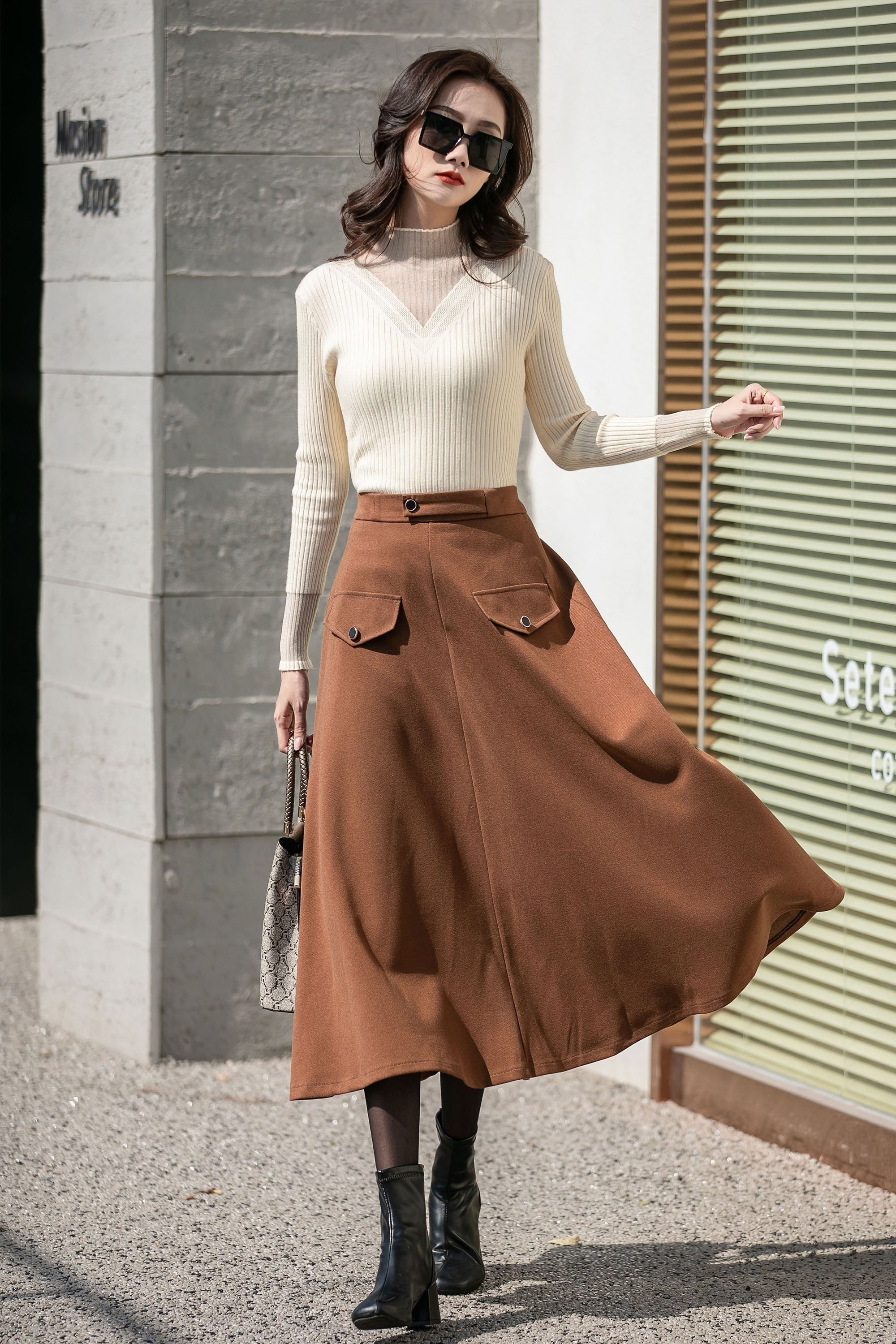 Wool Skirt, Brown Wool Midi Skirt, Winter Wool Skirt With Wool Skirt, Brown Wool Midi Skirt, Winter Wool Skirt With