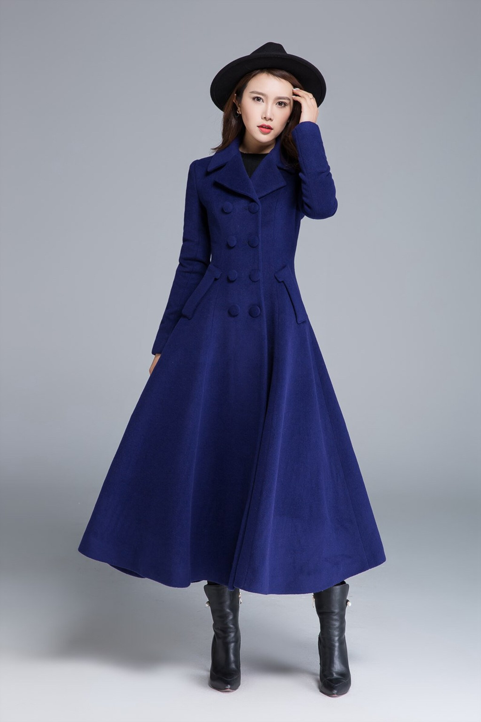 Long Wool Coat Blue Wool Coat Winter Coat Women Wool Coat - Etsy