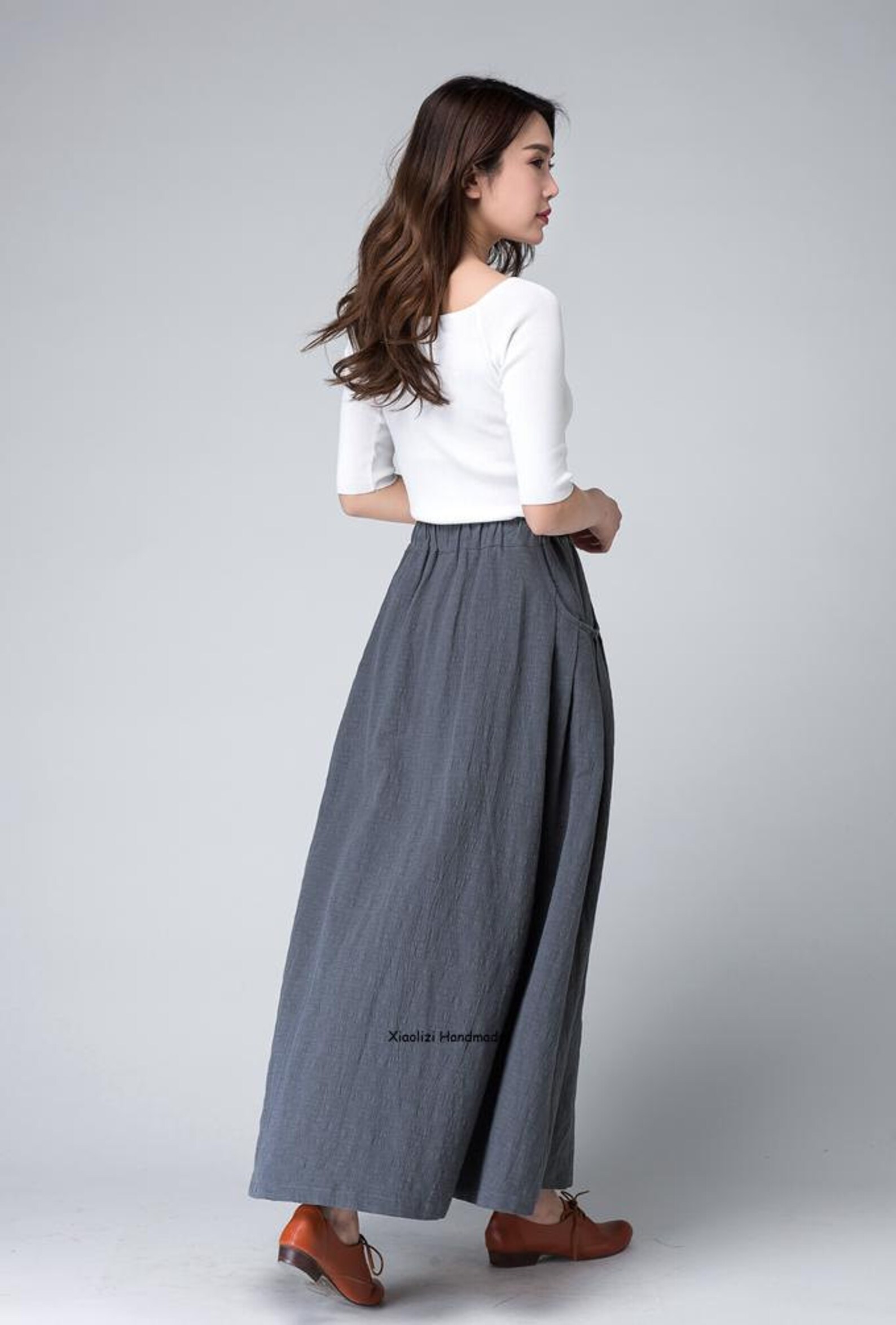Linen Skirt, Long Linen Maxi Skirt With Pockets, Plus Size Pleated ...