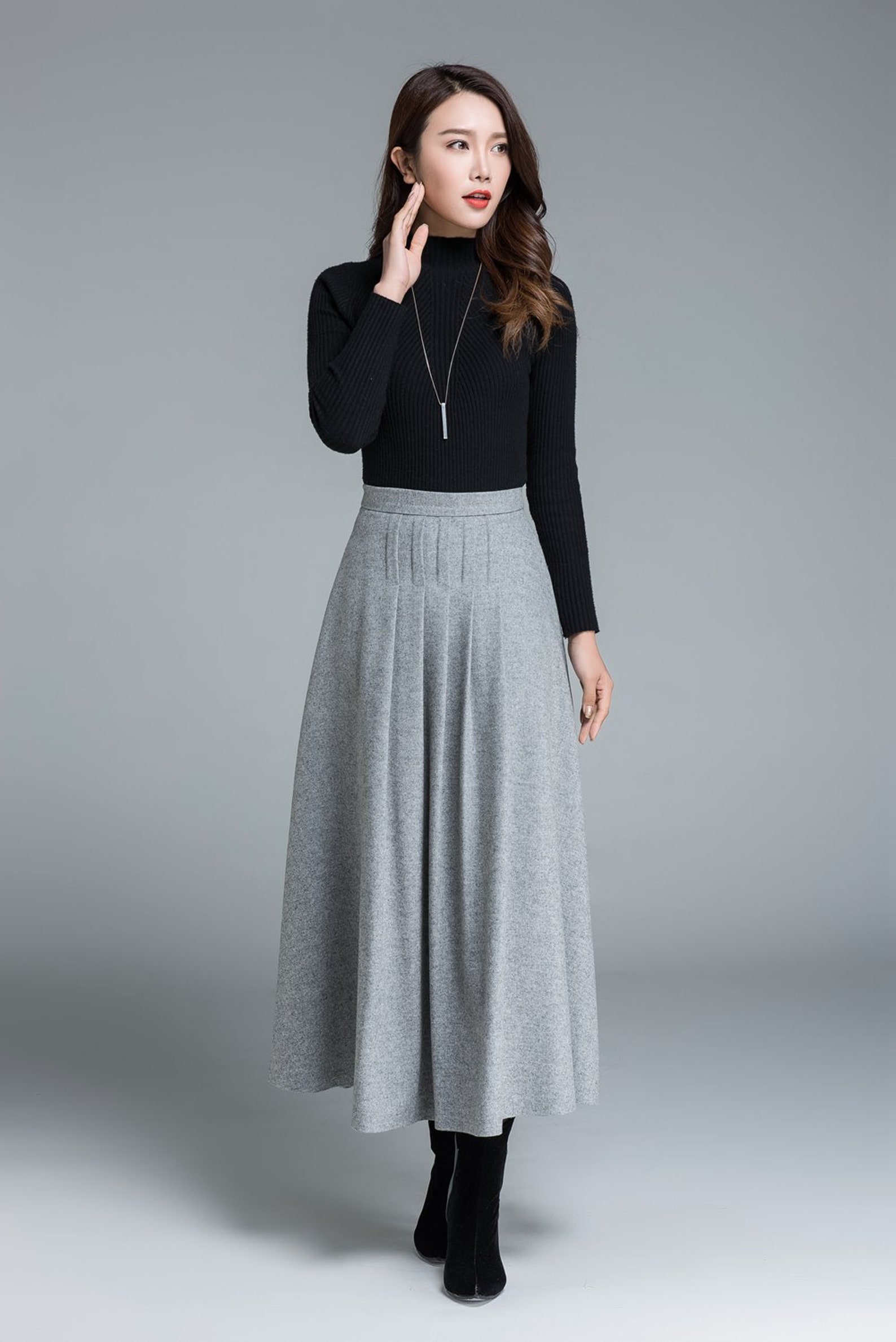 Light Grey Skirt Wool Skirt Winter Skirt Pleated Skirt Etsy