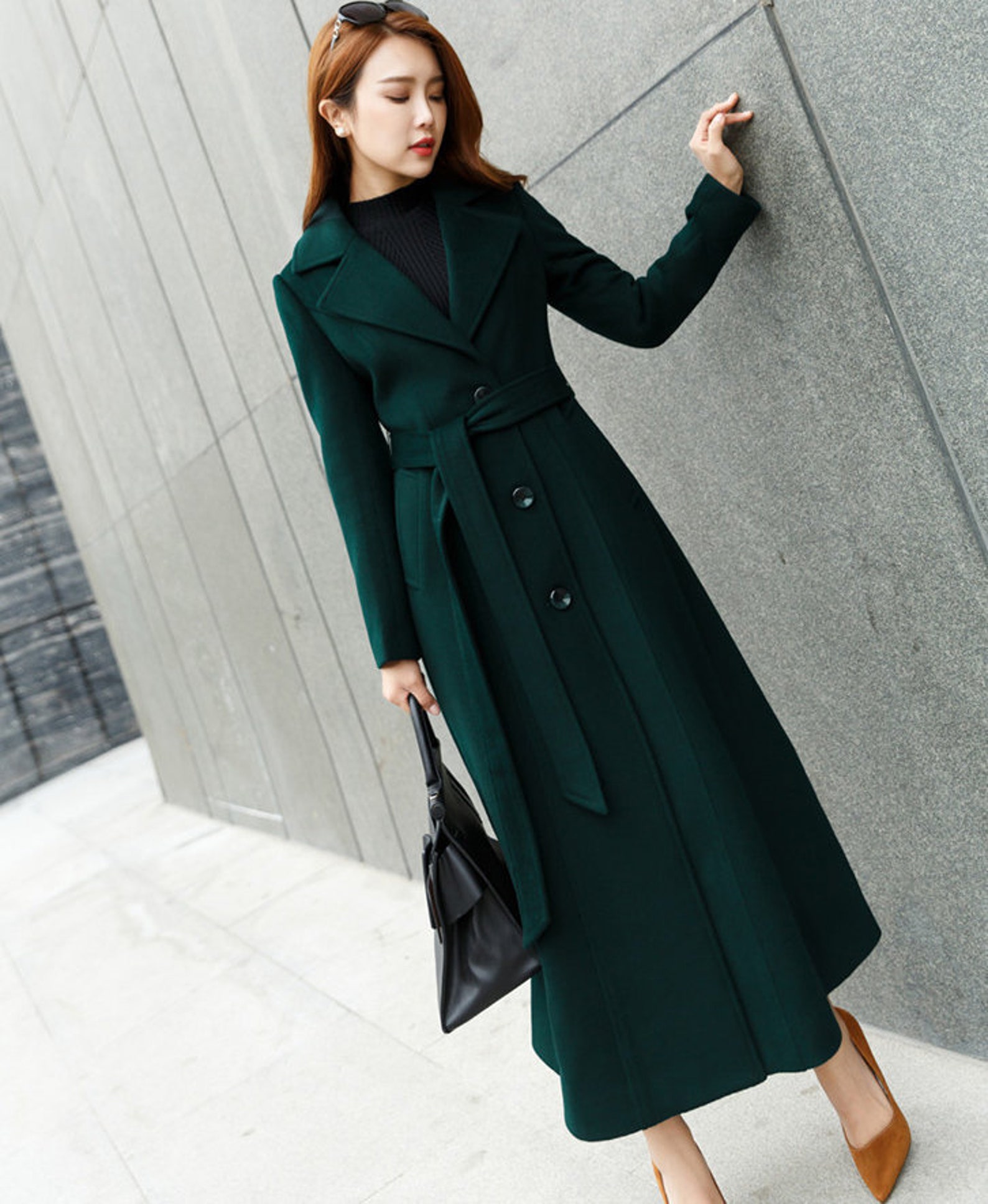 Long Wool Coat, Green Wool Coat, Wool Coat Women, Long Sleeves Wool ...