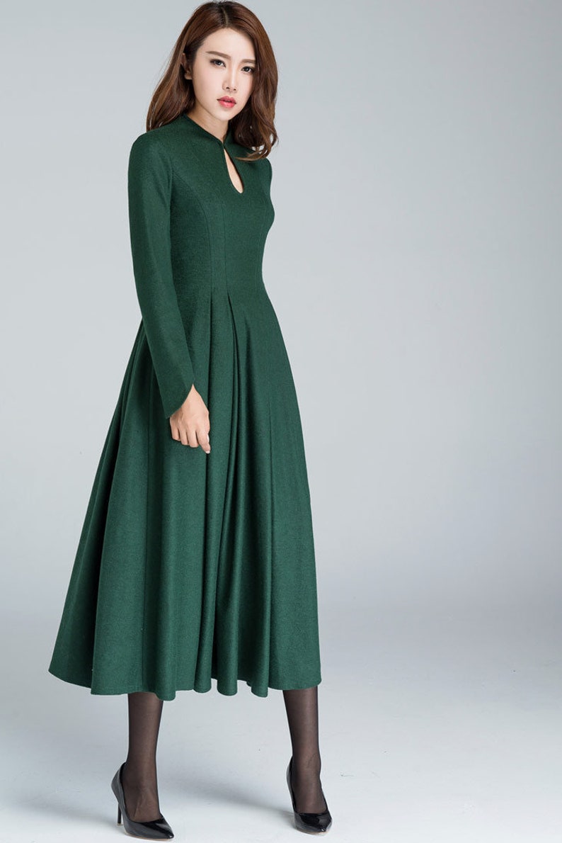 Vintage Inspired Winter Wool Dress Women Mandarin Collar Wool - Etsy