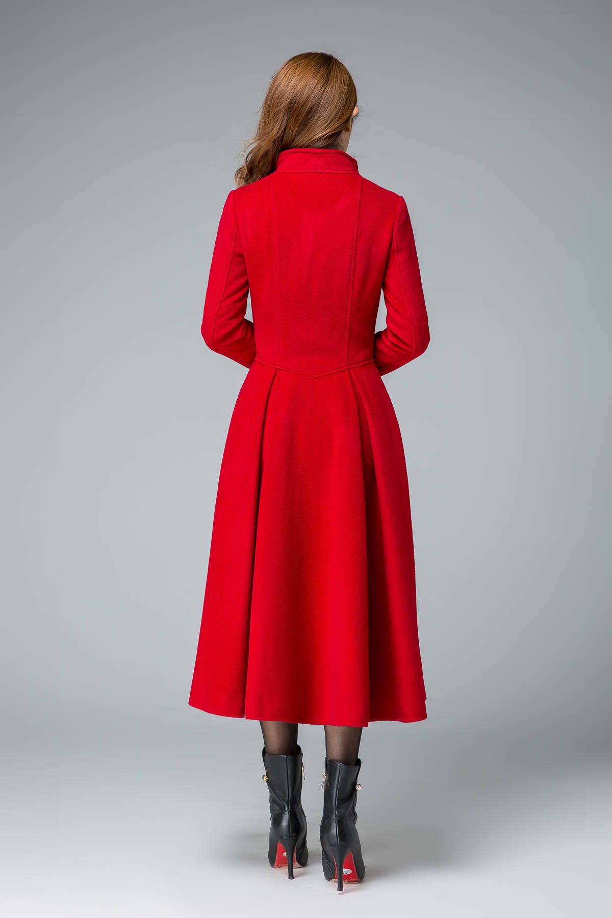 Wool Coat for Women, Red Winter Wool Coat, Asymmetrical Coat, Pleated ...