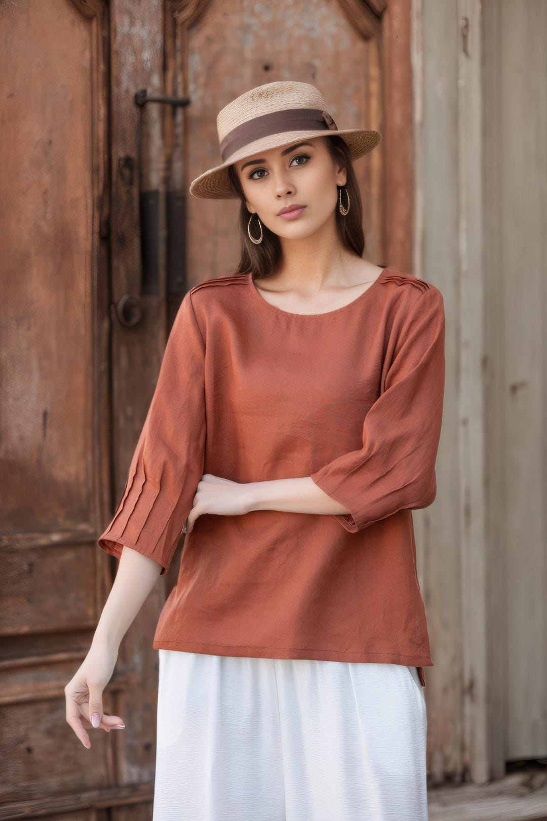 Loose Fit Linen Blouse, Rust Red Linen Top, Plus Size Linen Shirt ...