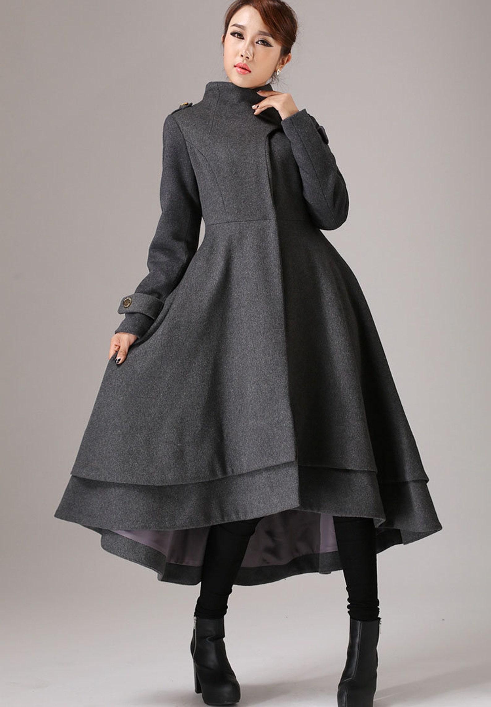 Gray Wool Coats, Long Wool Coat Women, Winter Coat, Wool Coat, Swing Coat, Belted Wool Coat ...