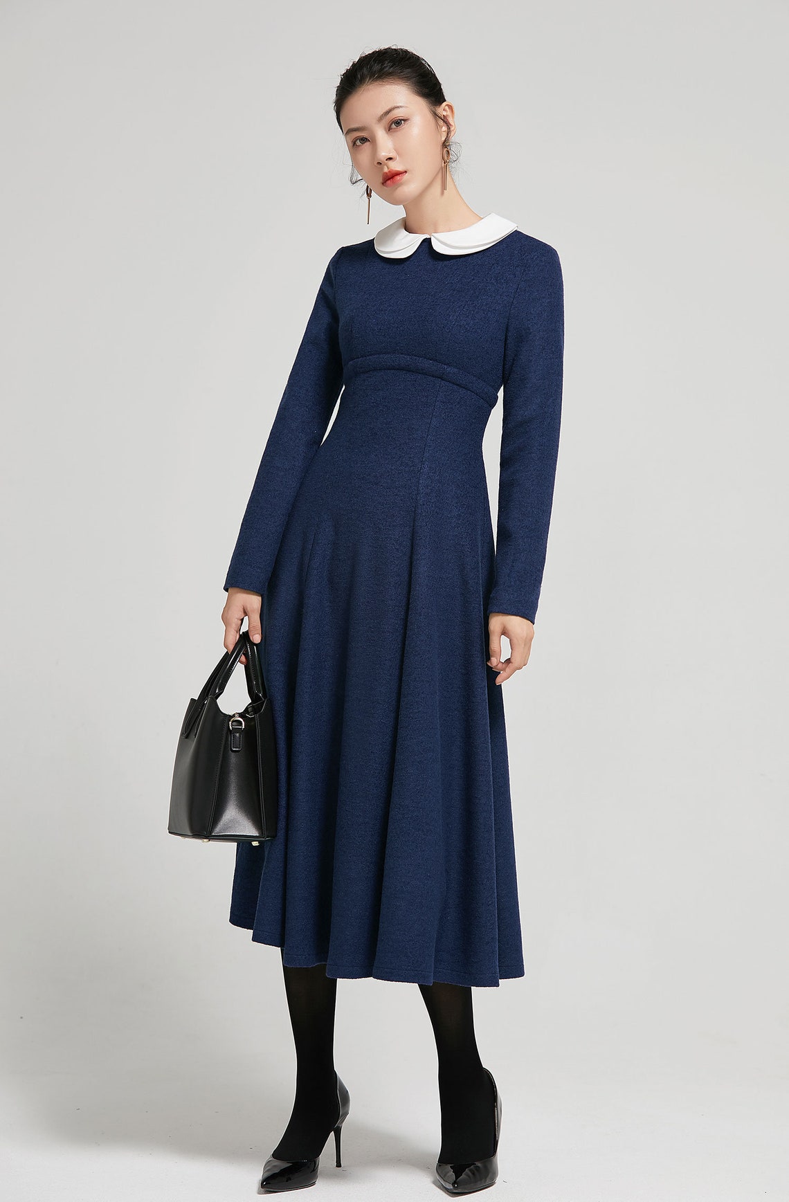 Wool Dress, Prom Dress Long Blue, Womens Dresses Casual, High Waisted ...