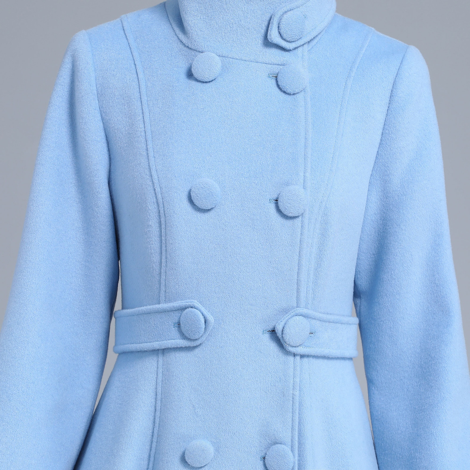 Double Breasted Wool Coat Light Blue Wool Coat Warm Winter - Etsy