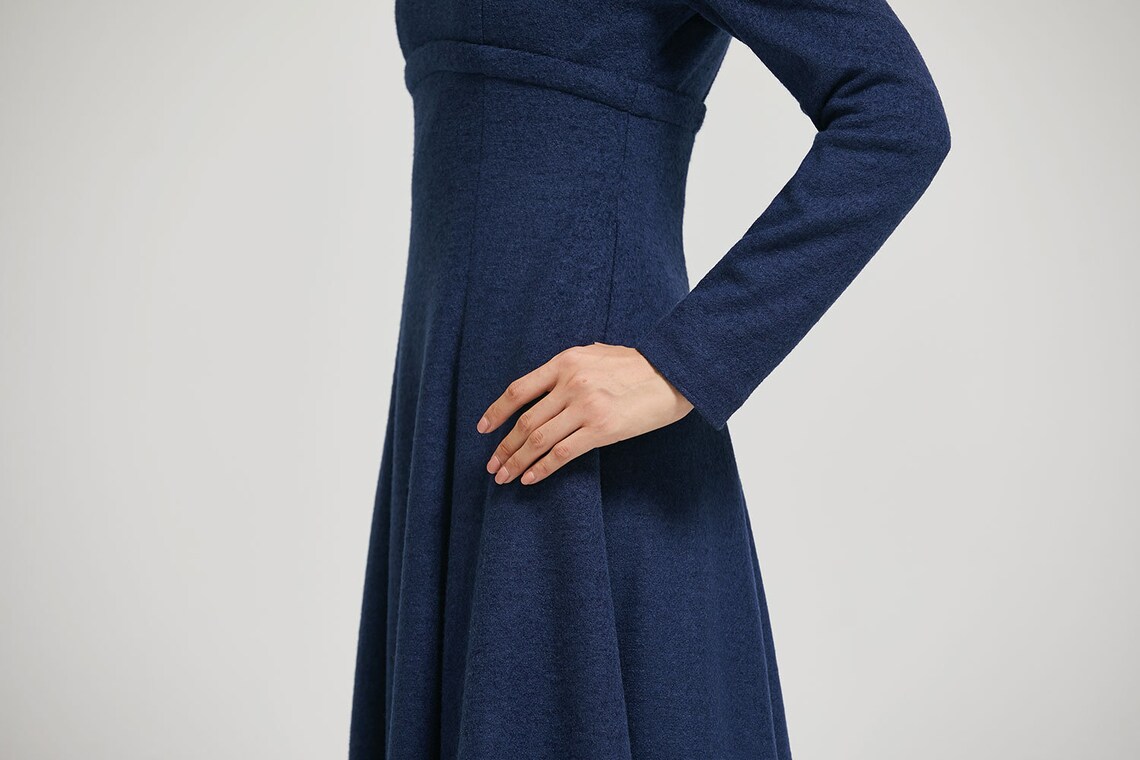 Wool Dress Prom Dress Long Blue Womens Dresses Casual High - Etsy