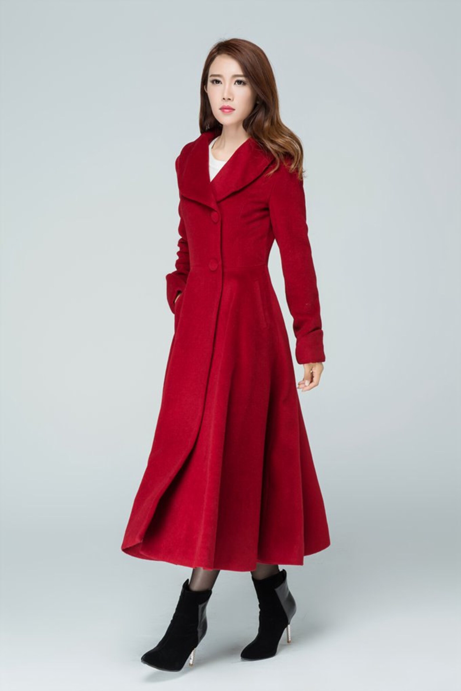 Red Wool Coat, Princess Coat, Winter Coat, Red Coat, Long Wool Coat ...