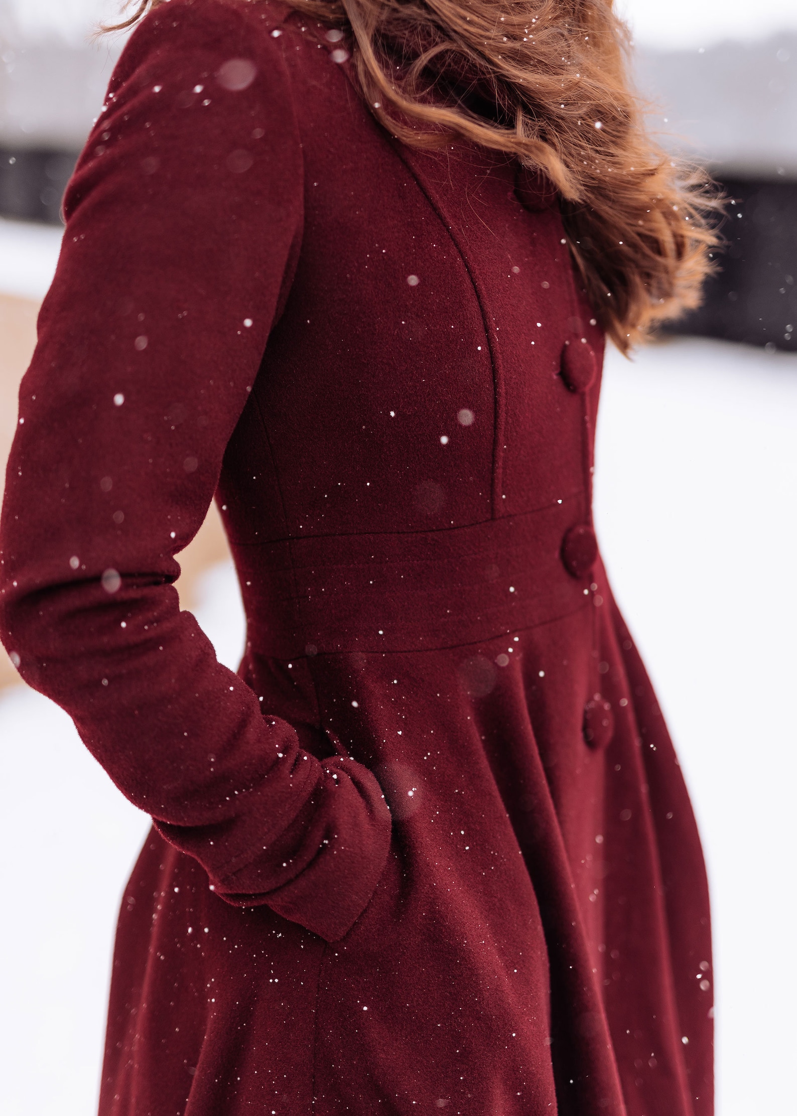 Burgundy Wool Coat Hooded Wool Coat Single Breasted Wool - Etsy