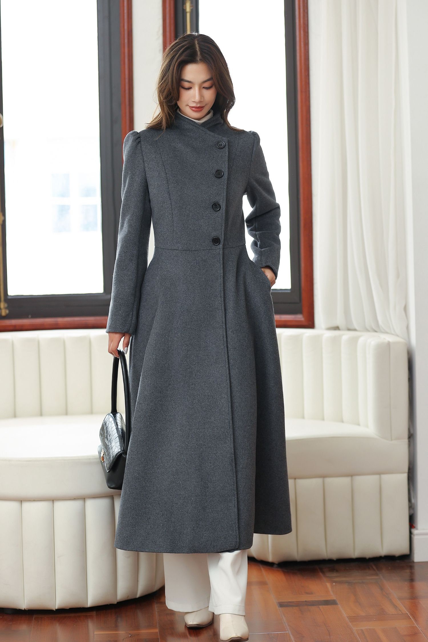 Long Burgundy Wool Coat, Winter Coat Women, Womens Coat, A Line Wool ...