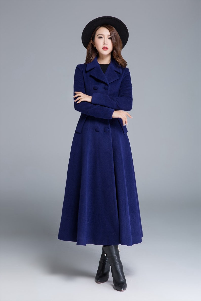 Long Wool Coat Blue Wool Coat Winter Coat Women Wool Coat - Etsy