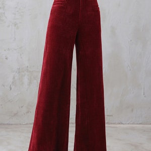 Red Corduroy Pants, Wide Leg Pants for Women, Long Pants, High Waist ...