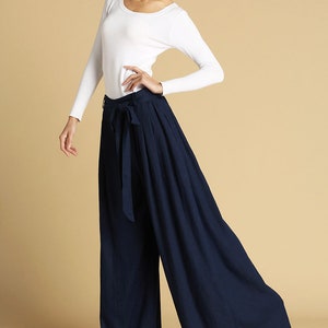 Navy Blue Linen Palazzo Pants, Wide Leg Summer Trousers, Custom ...