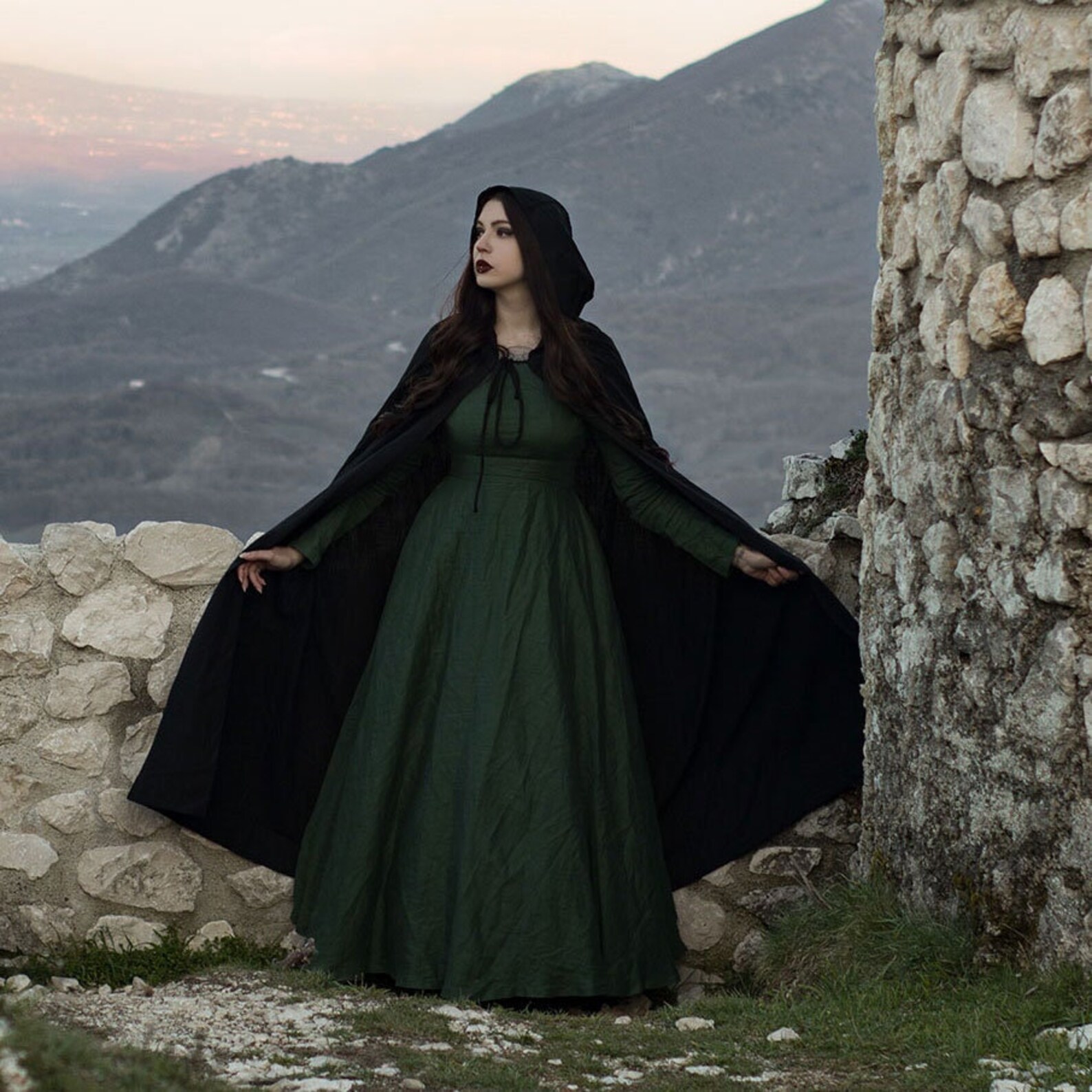 Black Medieval Linen Maxi Cloak With Hood Linen Ranger Hooded - Etsy