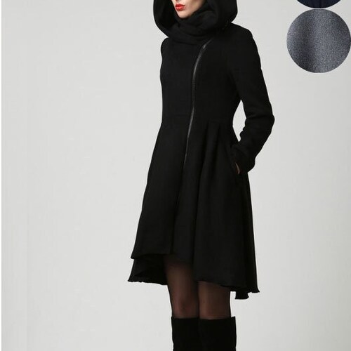 Asymmetrical Coat Hooded Coat Wool Coat Winter Coat Women Etsy
