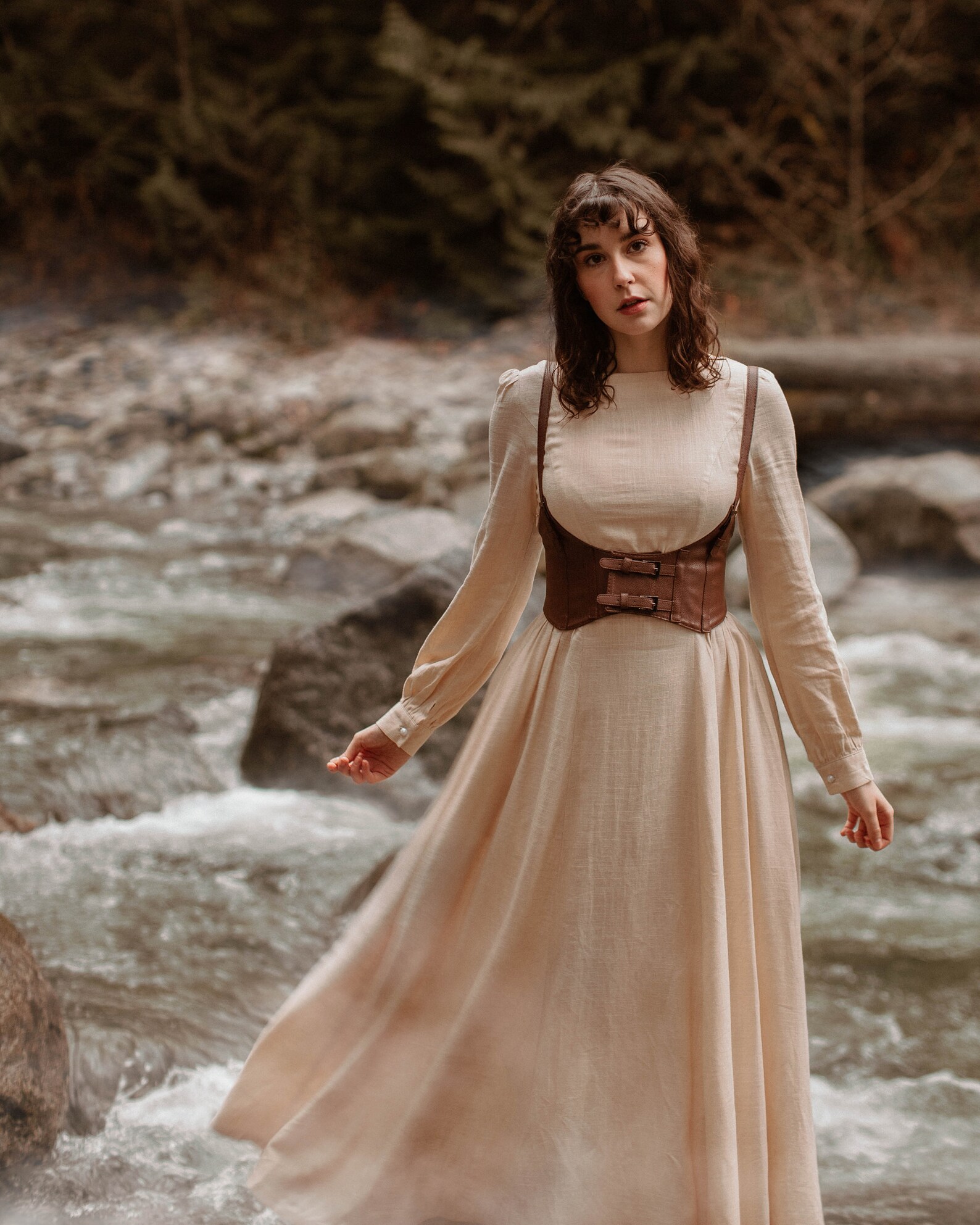 Beige Linen dress Long sleeve Linen maxi dress Women Vintage | Etsy