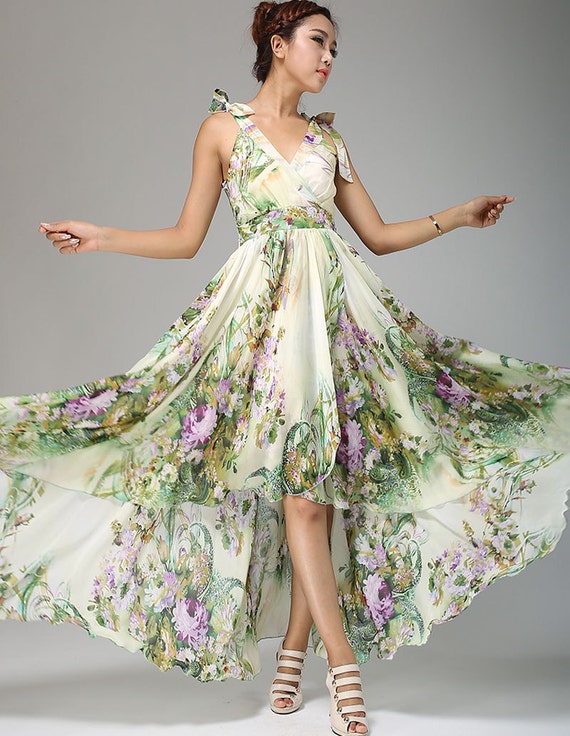Items Similar To Flower Chiffon Wedding Prom Dress Maxi Dress Print