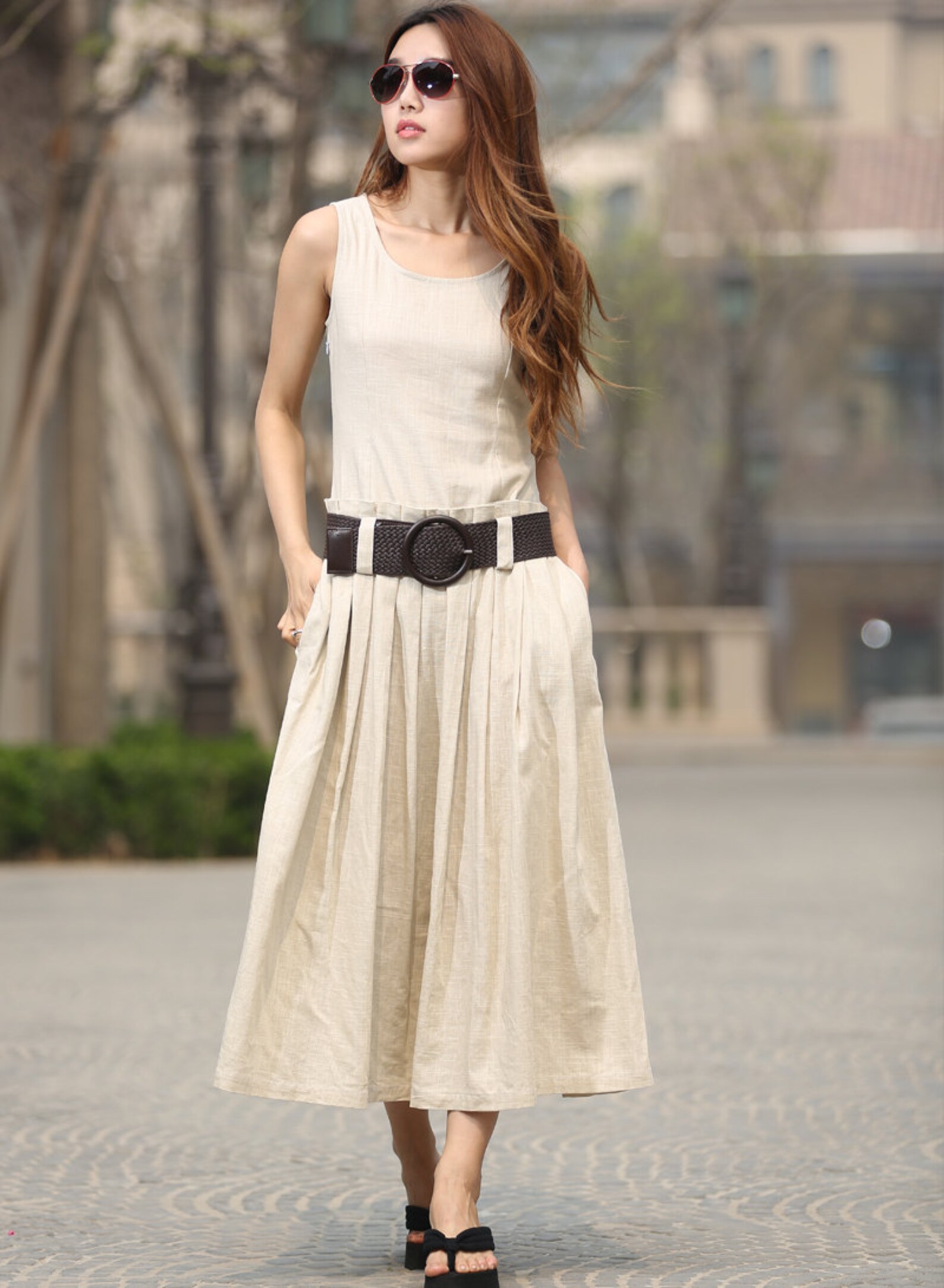 Beige Linen dress Sleeveless dress women Linen dress long | Etsy