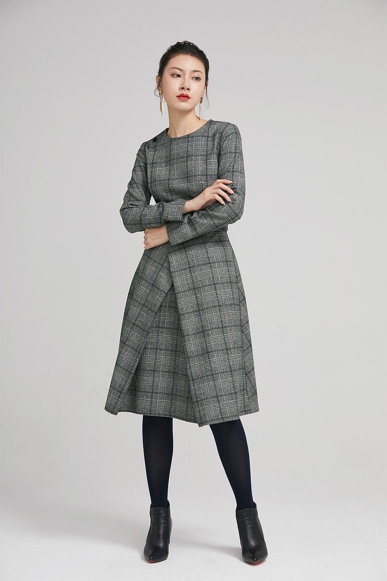 Plaid Wool Dress Winter Wool Dress Midi Wool Dress Long - Etsy