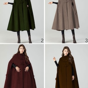 Dark Gray Wool Cape Coat for Women, Plus Size Wool Cape Coat, Autumn ...