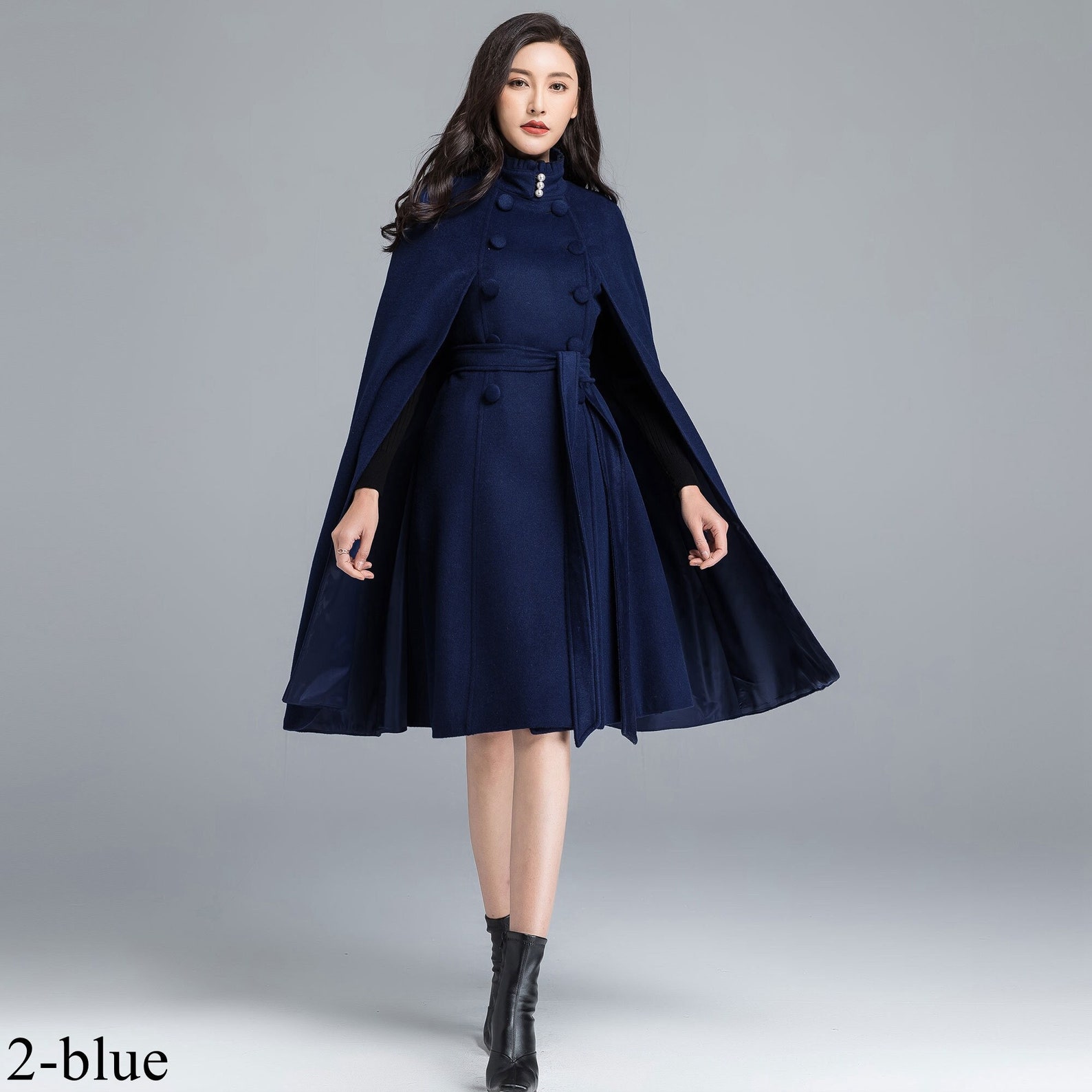 Winter Wool Cape Coat Women Long Wool Cape With Stand Collar - Etsy UK