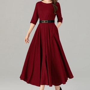 Linen Dress, Red Linen Dress, Midi Linen Dress, Swing Linen Dress ...