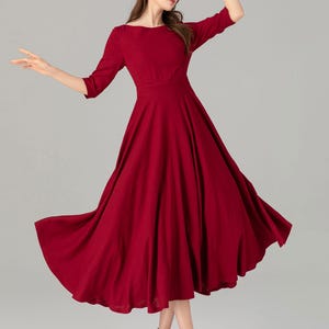 Linen Dress, Red Linen Dress, Midi Linen Dress, Swing Linen Dress ...