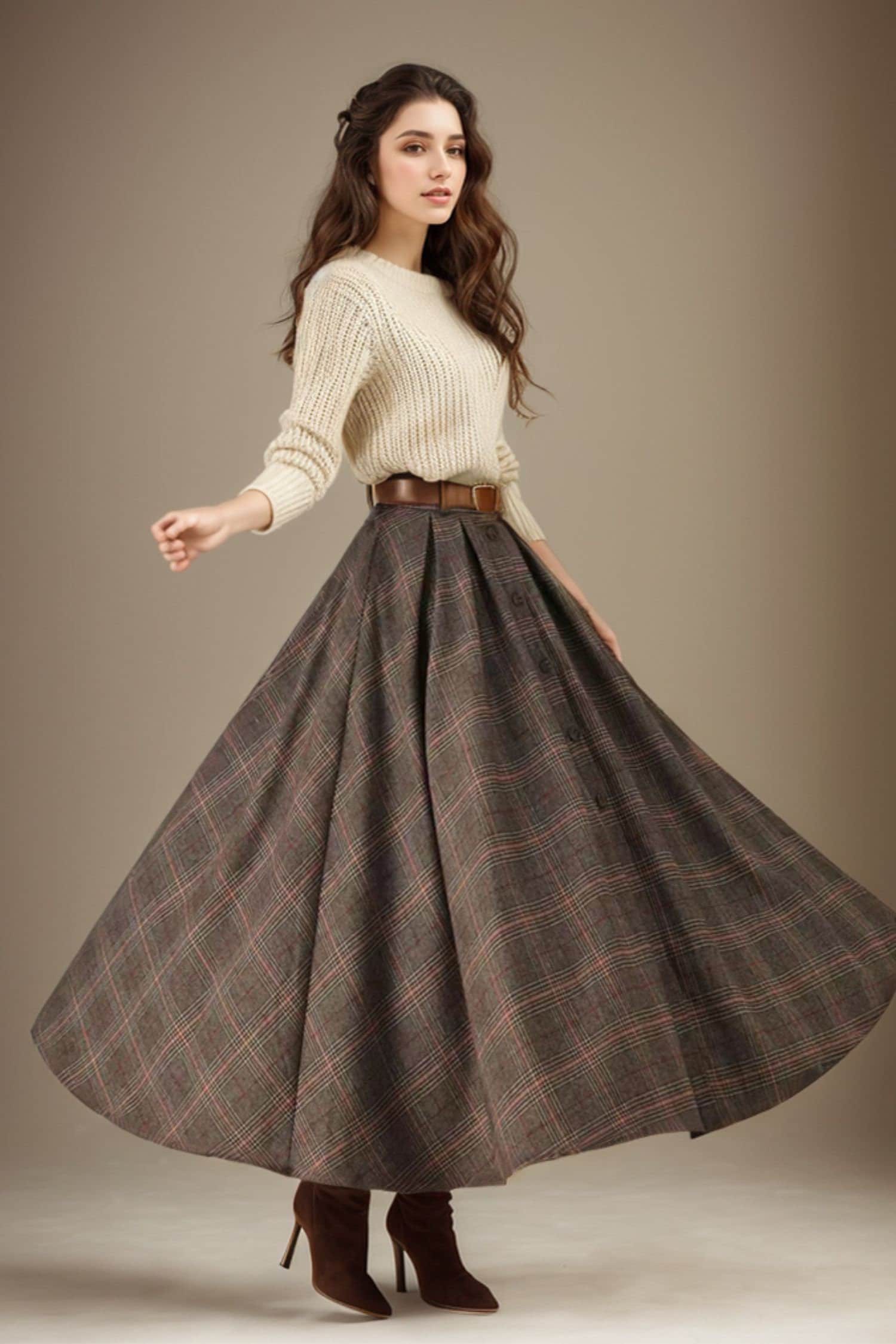 Wool Skirt, Long Wool Plaid Skirt, Tartan Wool Maxi Skirt, Vintage ...