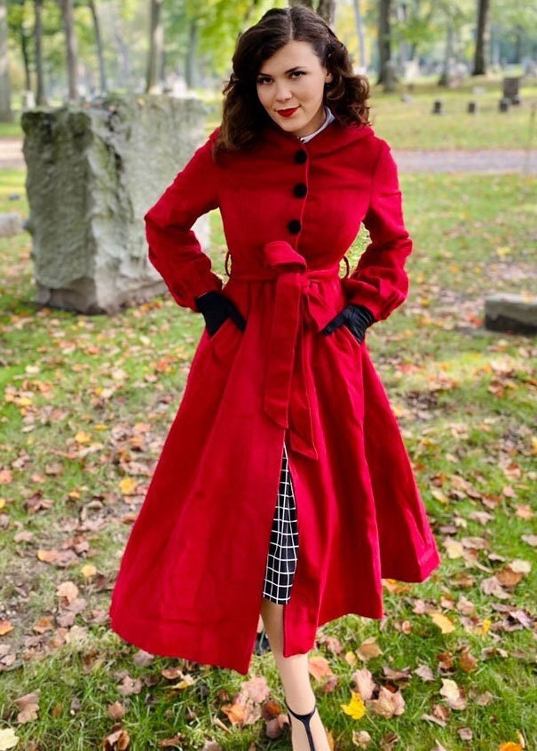Red Hooded Maxi Wool Coat Long Wool Coat With Pockets - Etsy