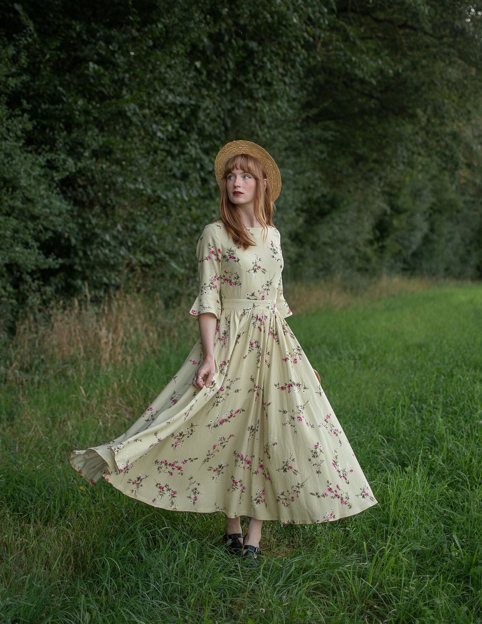 Vintage Inspired Floral Cottagecore Dress, Long Linen Dress, Prairie ...
