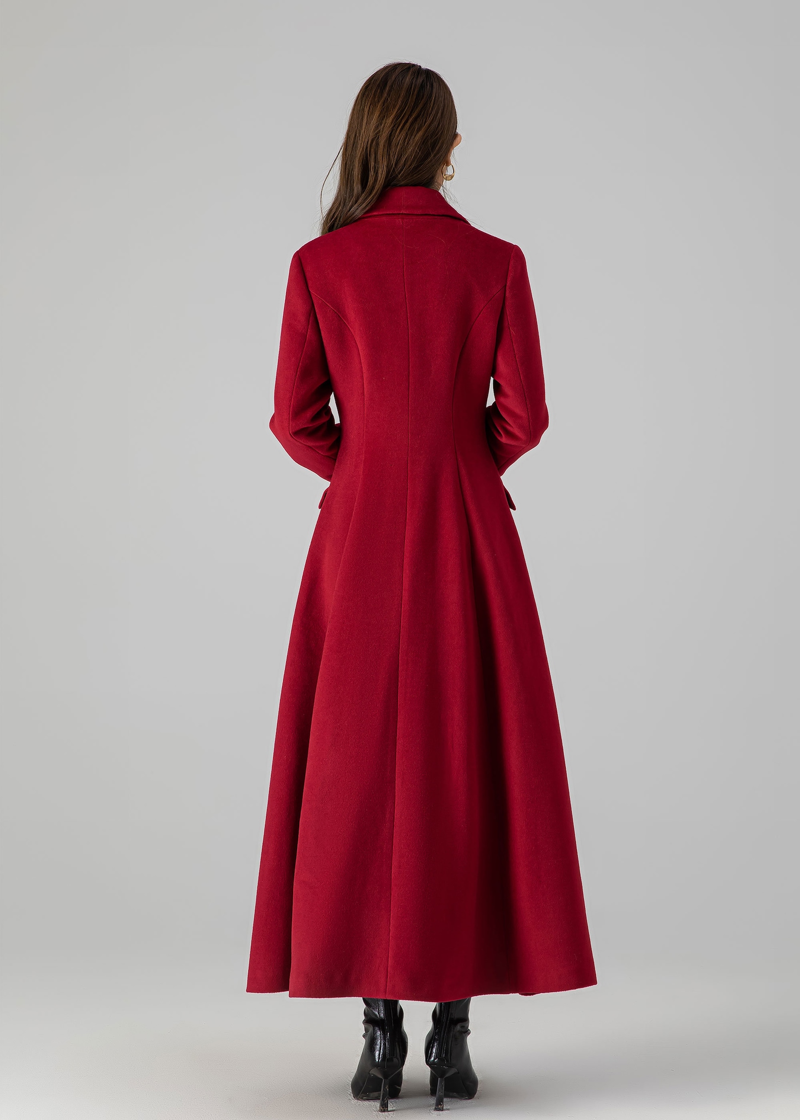 Red Long Winter Coat, Trench Coat, Maxi Wool Coat, Swing Wool Coat ...